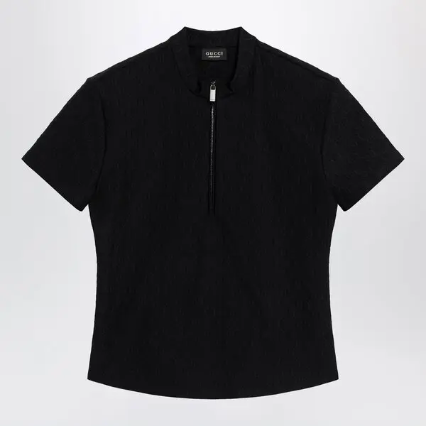Gucci Gg Jacquard Jersey T-shirt With Half Zip - Black