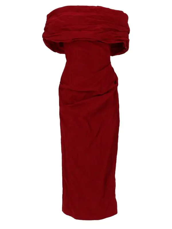 Magda Butrym Abito Off-shoulder Midi Drappeggiato - Red