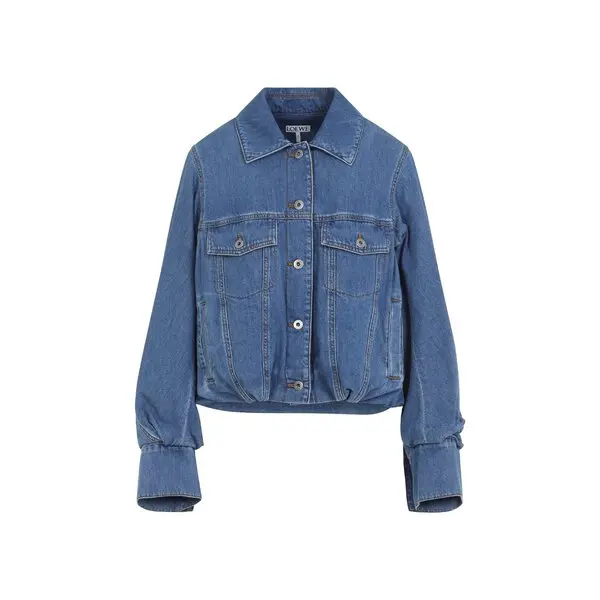 Loewe Cropped Denim Jacket With Sculptural Silhouette - Blue