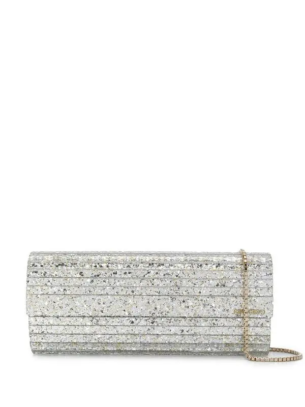 JIMMY CHOO Sweetie Coarse Glitter Acrylic Clutch Bag - Silver