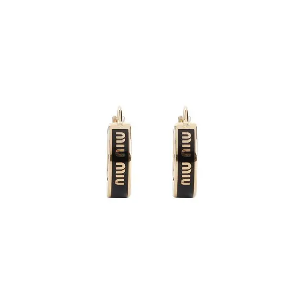 Miu Miu Brass Hoop Earrings With Enamel Logo - Black