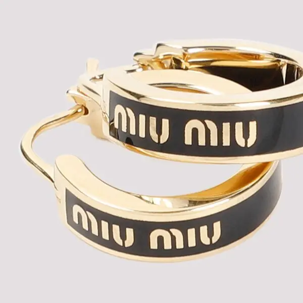 Miu Miu Brass Hoop Earrings With Enamel Logo