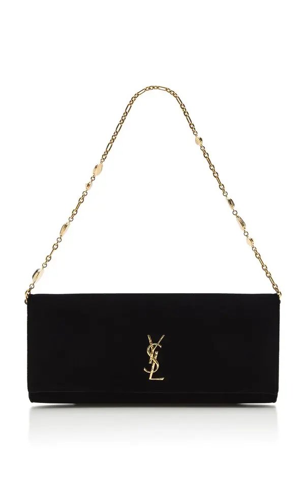 Saint Laurent Kate Chain Velour Clutch