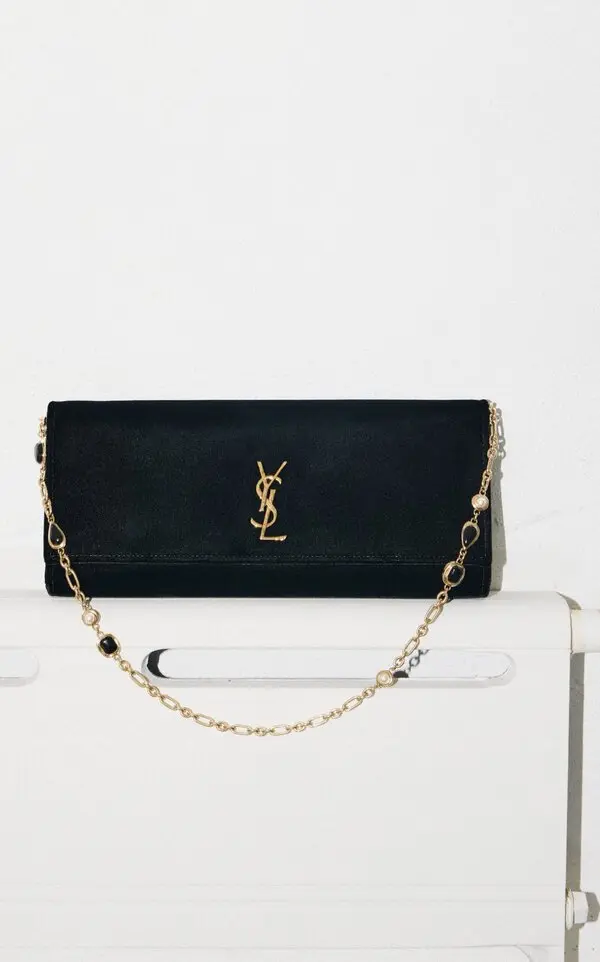 Saint Laurent Kate Chain Velour Clutch