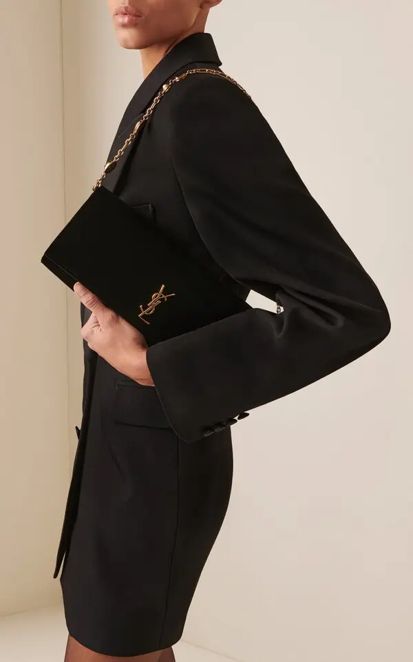 Saint Laurent Kate Chain Velour Clutch