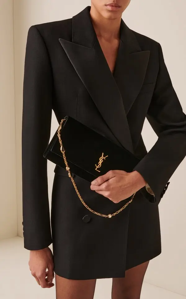 Saint Laurent Kate Chain Velour Clutch