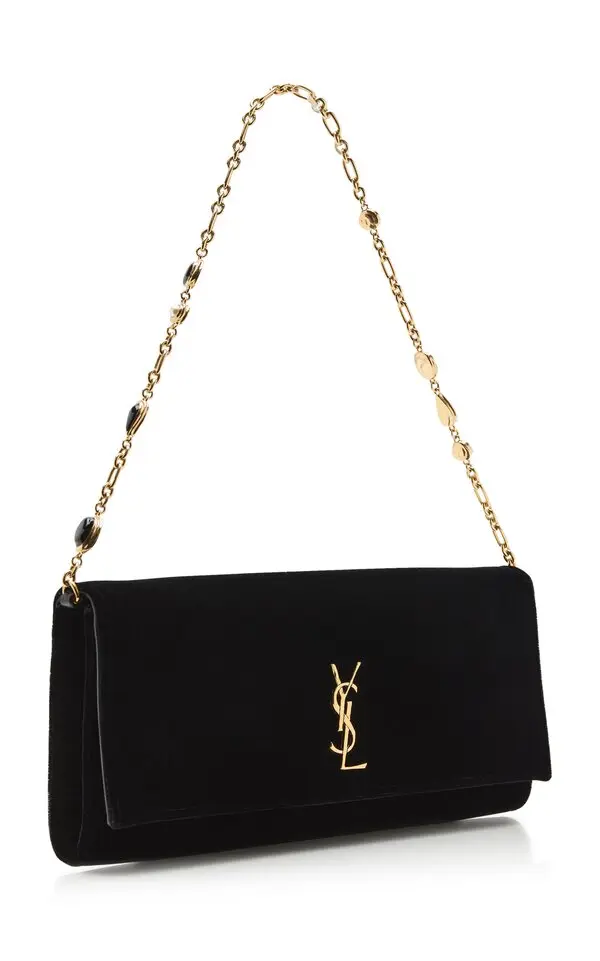 Saint Laurent Kate Chain Velour Clutch