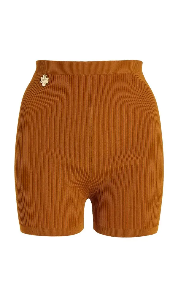 Saint Laurent Ribbed Knit High-rise Cycling Shorts - Orange