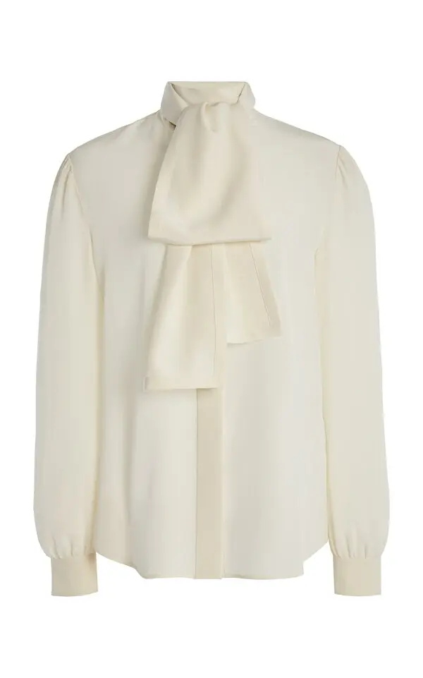 Saint Laurent Lavaliere Bow Silk Top - White