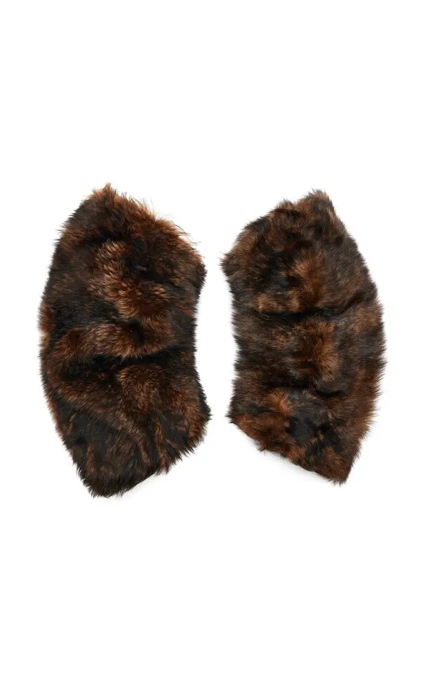 Saint Laurent Long Shearling Muffs With Silk Lining - Brown