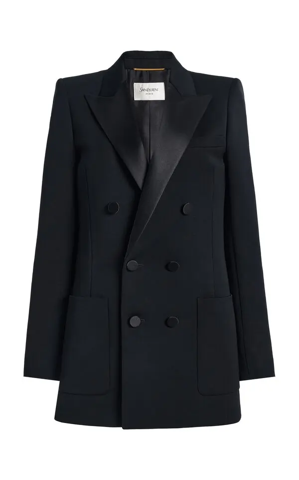 Saint Laurent Double-breasted Wool Jacket With Padded Shoulders - Black