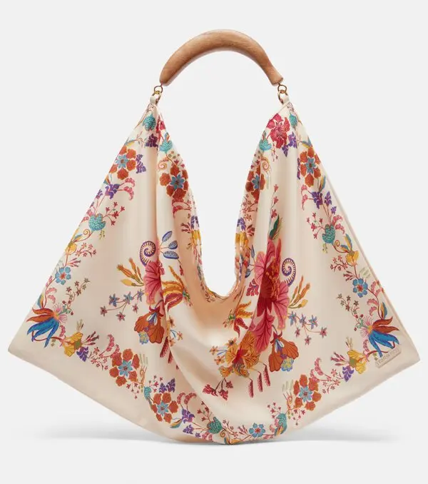 Farm Rio Scarf Medium Floral Satin Tote Bag - Multicoloured