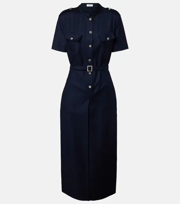 Alexander McQueen Belted Shirt Dress In Wool - Blue