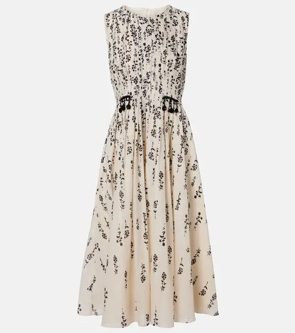 Max Mara Embellished Floral Cotton Voile Midi Dress - Beige