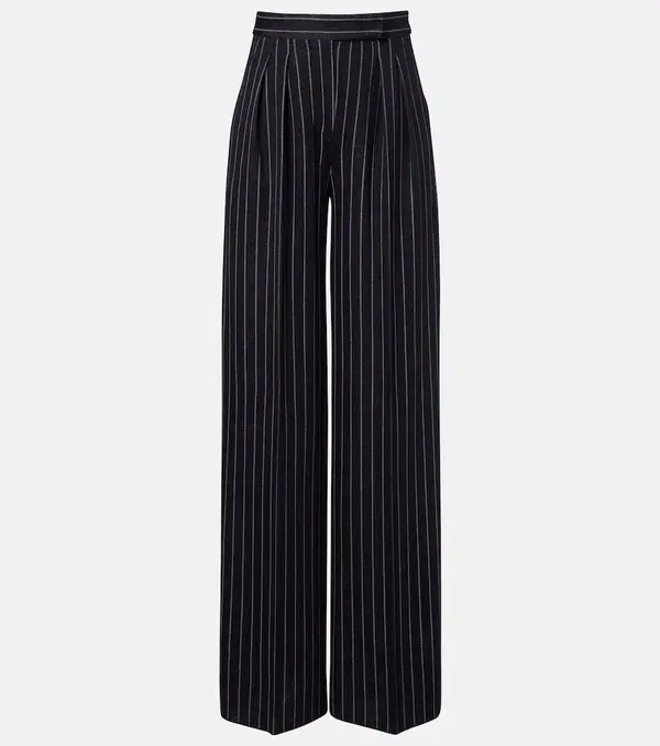 Max Mara Pinstriped Pleated Wide-leg Wool Pants - Blue