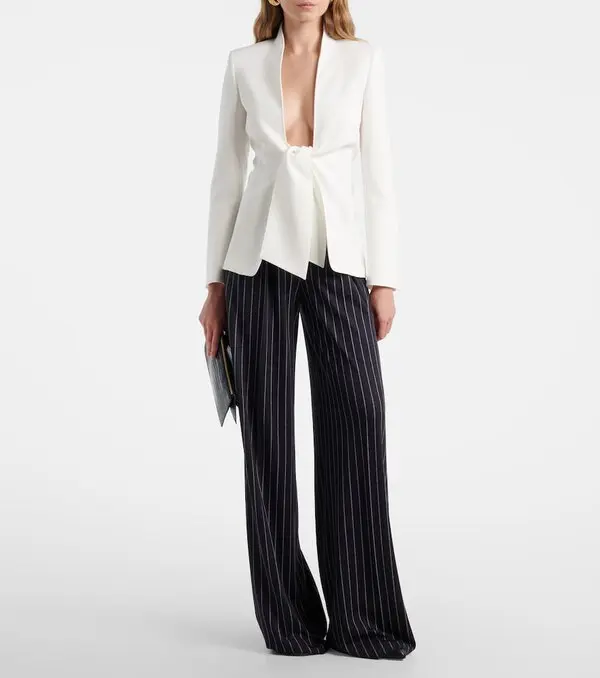Max Mara Pinstriped Pleated Wide-leg Wool Pants - Blue