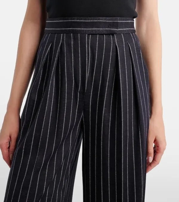 Max Mara Pinstriped Pleated Wide-leg Wool Pants - Blue