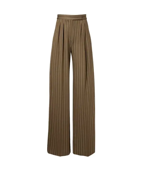Max Mara Pinstriped Pleated Wide-leg Wool Pants - Green