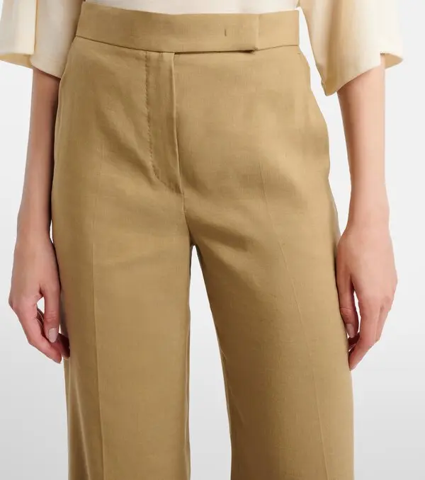 Max Mara Linen And Silk Twill Wide-leg Pants - Beige