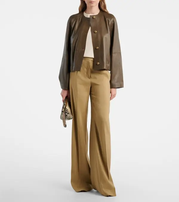 Max Mara Linen And Silk Twill Wide-leg Pants - Beige