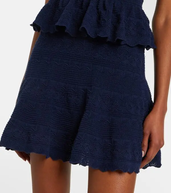 SELF-PORTRAIT Peplum Pointelle Cotton-blend Minidress