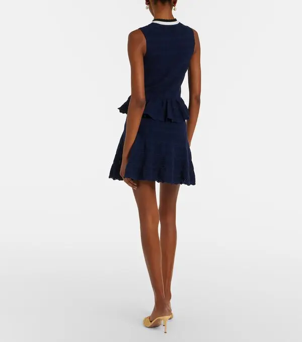 SELF-PORTRAIT Peplum Pointelle Cotton-blend Minidress