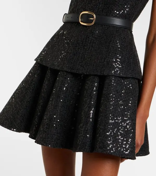 SELF-PORTRAIT Belted Sequined Bouclé Minidress