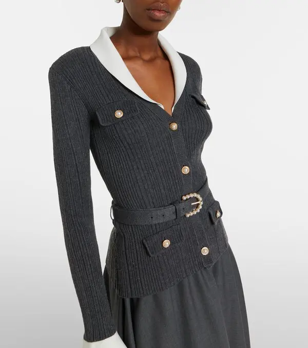 SELF-PORTRAIT Belted Ribbed-knit Midi Dress