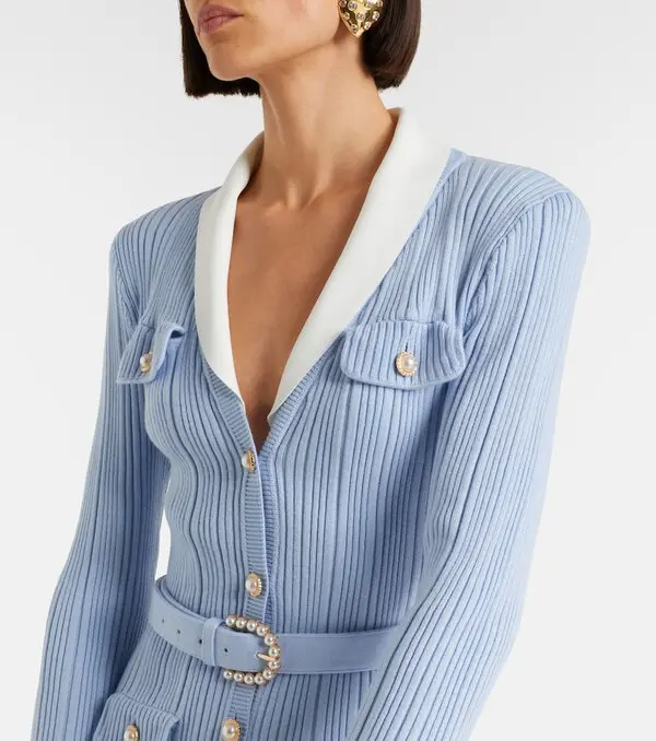 SELF-PORTRAIT Belted Ribbed-knit Minidress