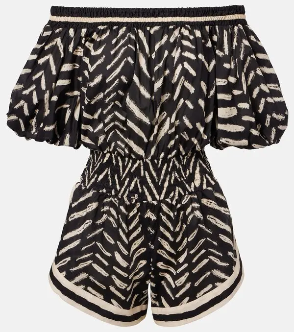 Johanna Ortiz Off-shoulder Printed Cotton Romper - Black