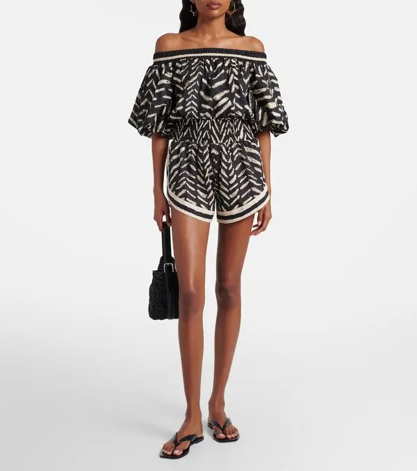 Johanna Ortiz Off-shoulder Printed Cotton Romper