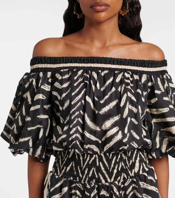 Johanna Ortiz Off-shoulder Printed Cotton Romper