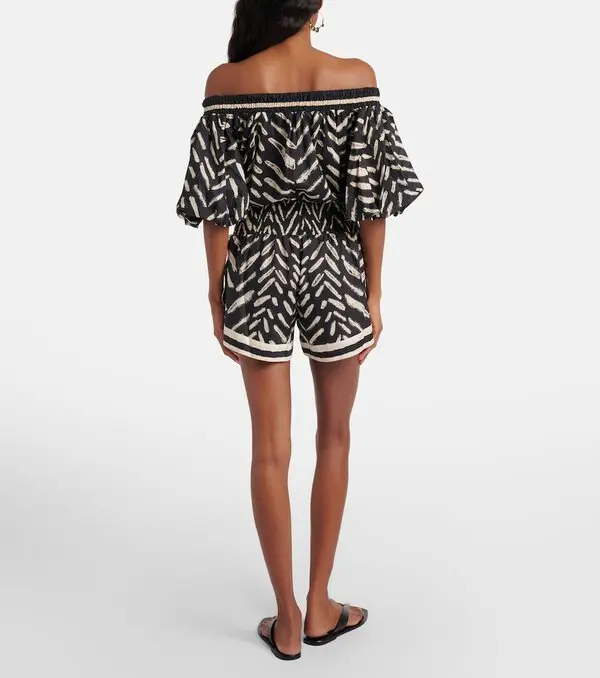 Johanna Ortiz Off-shoulder Printed Cotton Romper