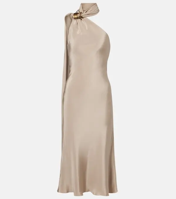 Max Mara One-shoulder Silk Crêpe Midi Dress - Grey