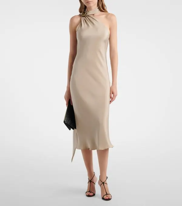 Max Mara One-shoulder Silk Crêpe Midi Dress - Grey