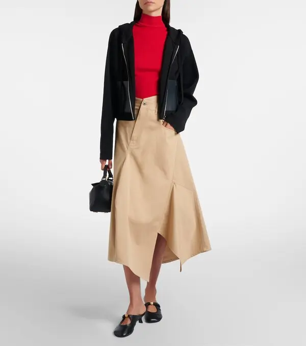 Loewe Wool Hoodie With Leather Trim