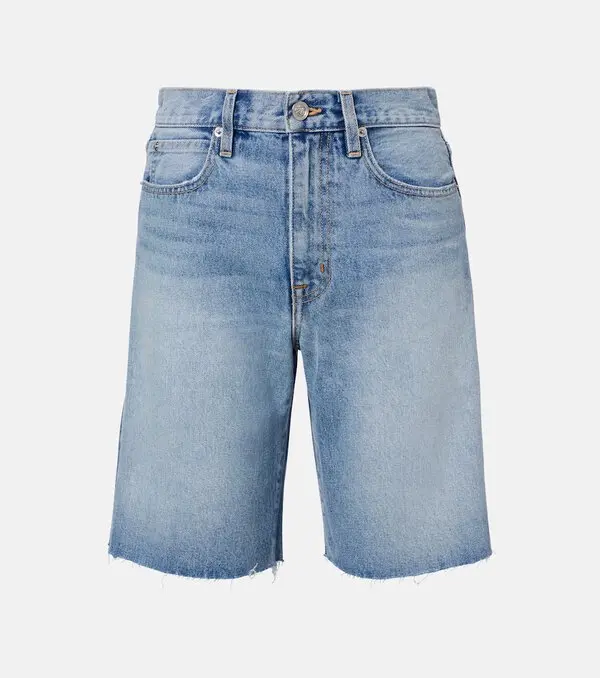 SLVRLAKE Bermuda Cut Off Frayed Denim Shorts - Blue
