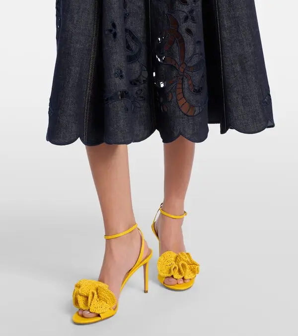 SELF-PORTRAIT Broderie Anglaise Denim Midi Dress