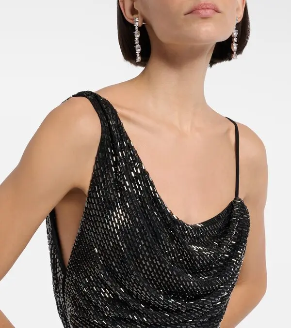 SELF-PORTRAIT Draped Rhinestone-embellished Maxi Dress