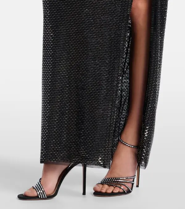 SELF-PORTRAIT Draped Rhinestone-embellished Maxi Dress