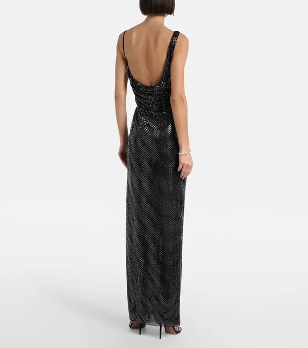 SELF-PORTRAIT Draped Rhinestone-embellished Maxi Dress