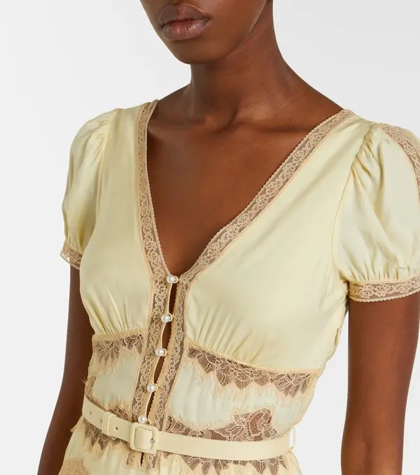 SELF-PORTRAIT Lace-trimmed Pleated Midi Dress