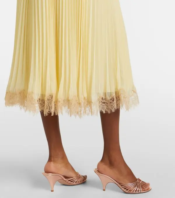 SELF-PORTRAIT Lace-trimmed Pleated Midi Dress