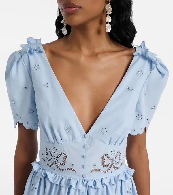 SELF-PORTRAIT Broderie Anglaise Cotton-blend Midi Dress