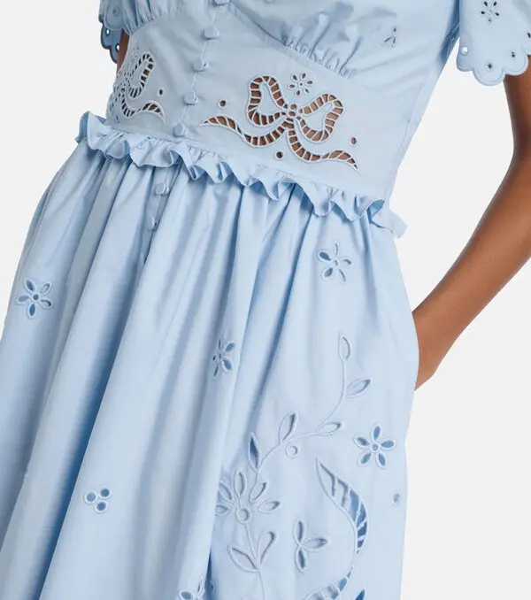 SELF-PORTRAIT Broderie Anglaise Cotton-blend Midi Dress
