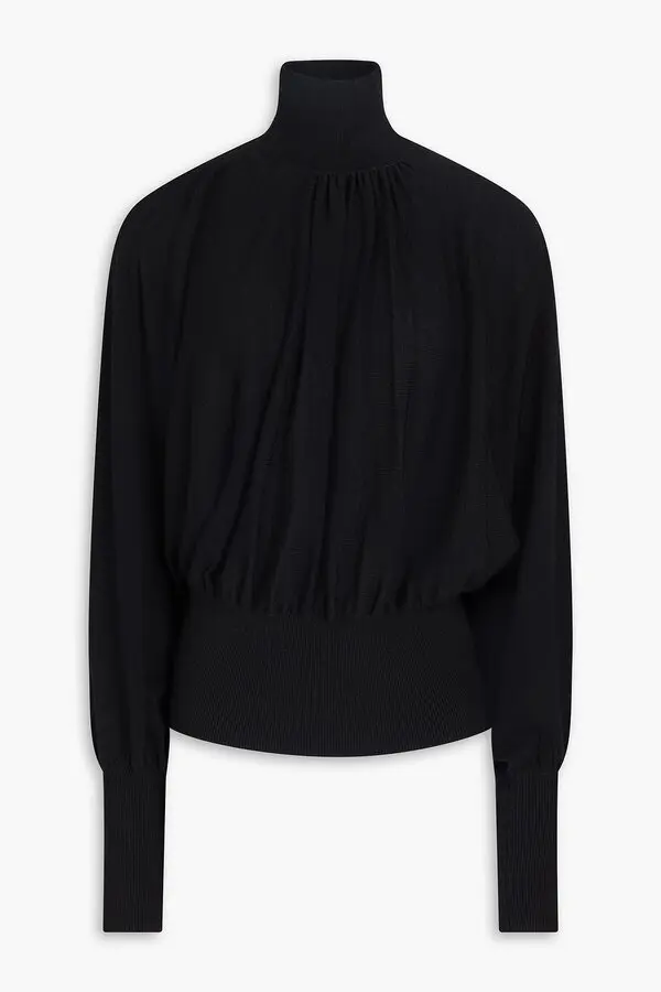 Zimmermann Wool Gathered Turtleneck Sweater - Black