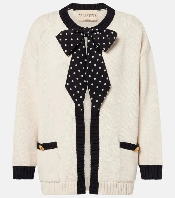 Valentino Garavani Cotton Blend Cardigan With Bow Detail - White