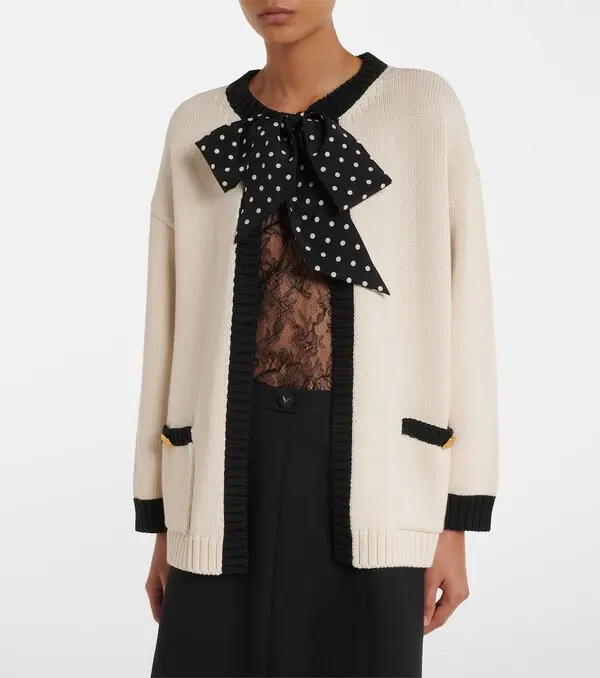 Valentino Garavani Cotton Blend Cardigan With Bow Detail - White