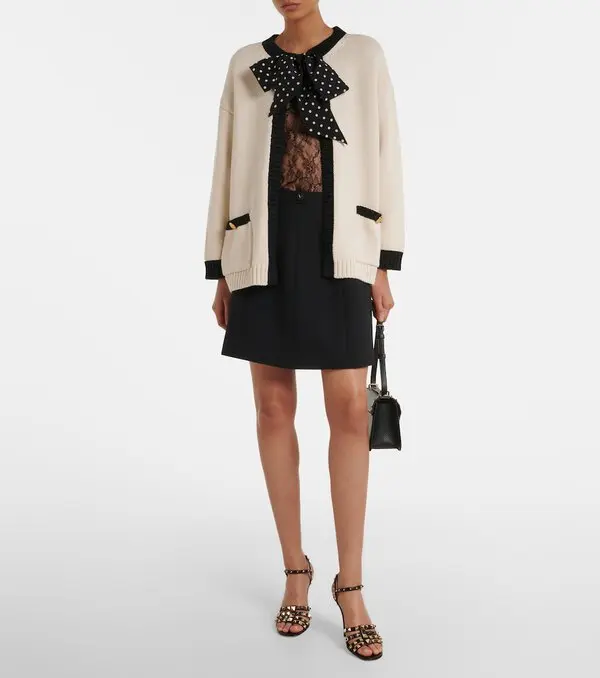 Valentino Garavani Cotton Blend Cardigan With Bow Detail - White