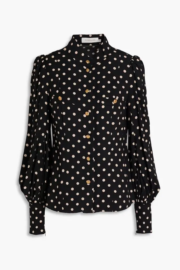 Zimmermann Polka-dot Crepe Blouse With Puffed Sleeves - Black